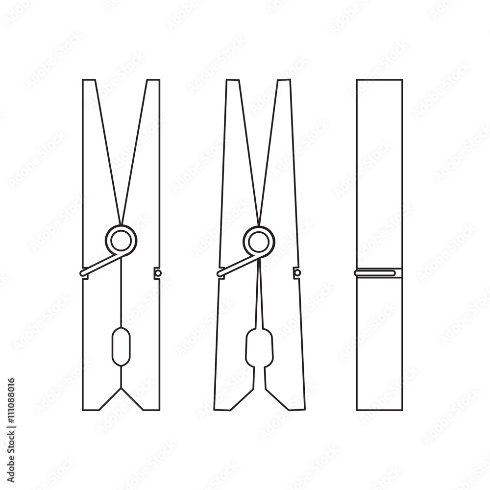 Pin. Circuit clothespins closed and open. Icons clothespin-style line. Vector illustration ...