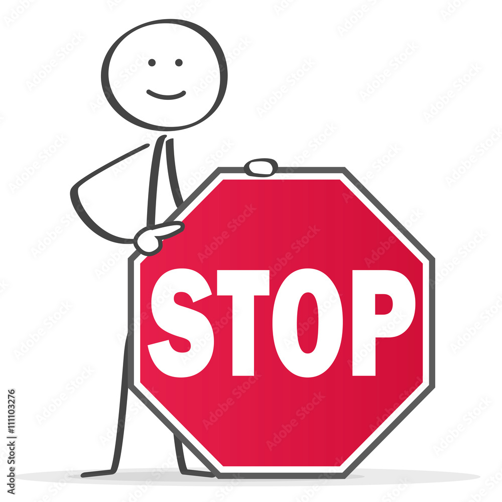 Stickman pointing stop sign against white background Stock Vector ...