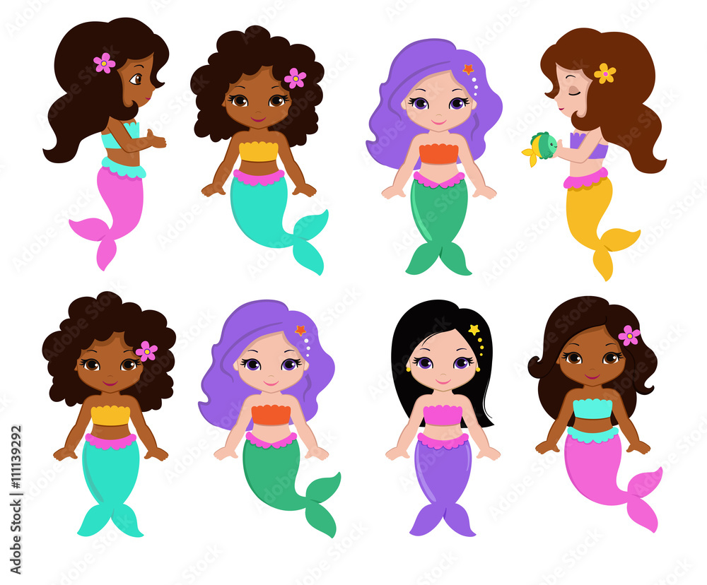 Vector illustration of a cute little mermaid. Stock Vector | Adobe Stock