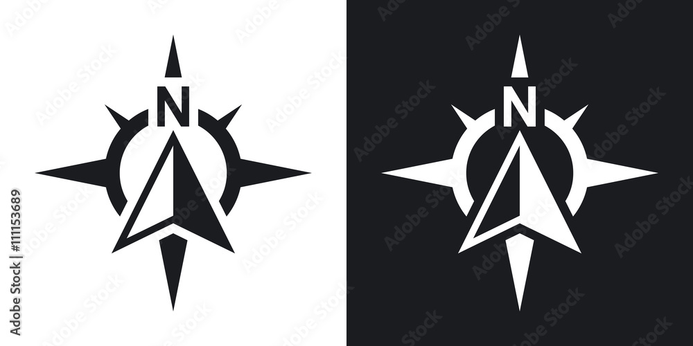 Compass concept icon, vector. Two-tone version on black and whit Stock ...