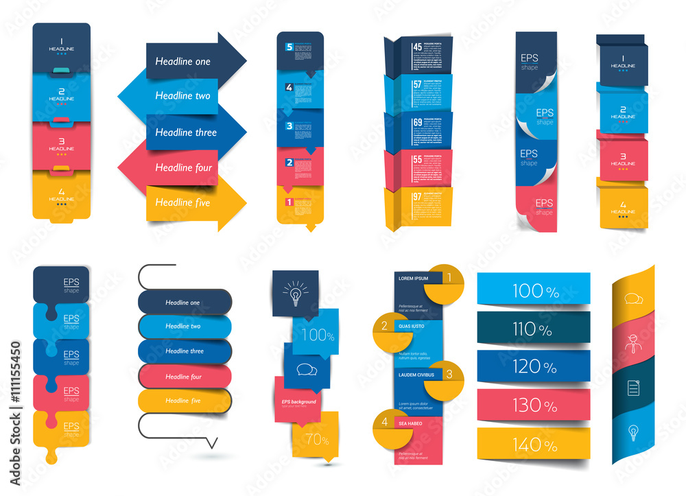 Big set of infographics step by step vertical tables, elements ...