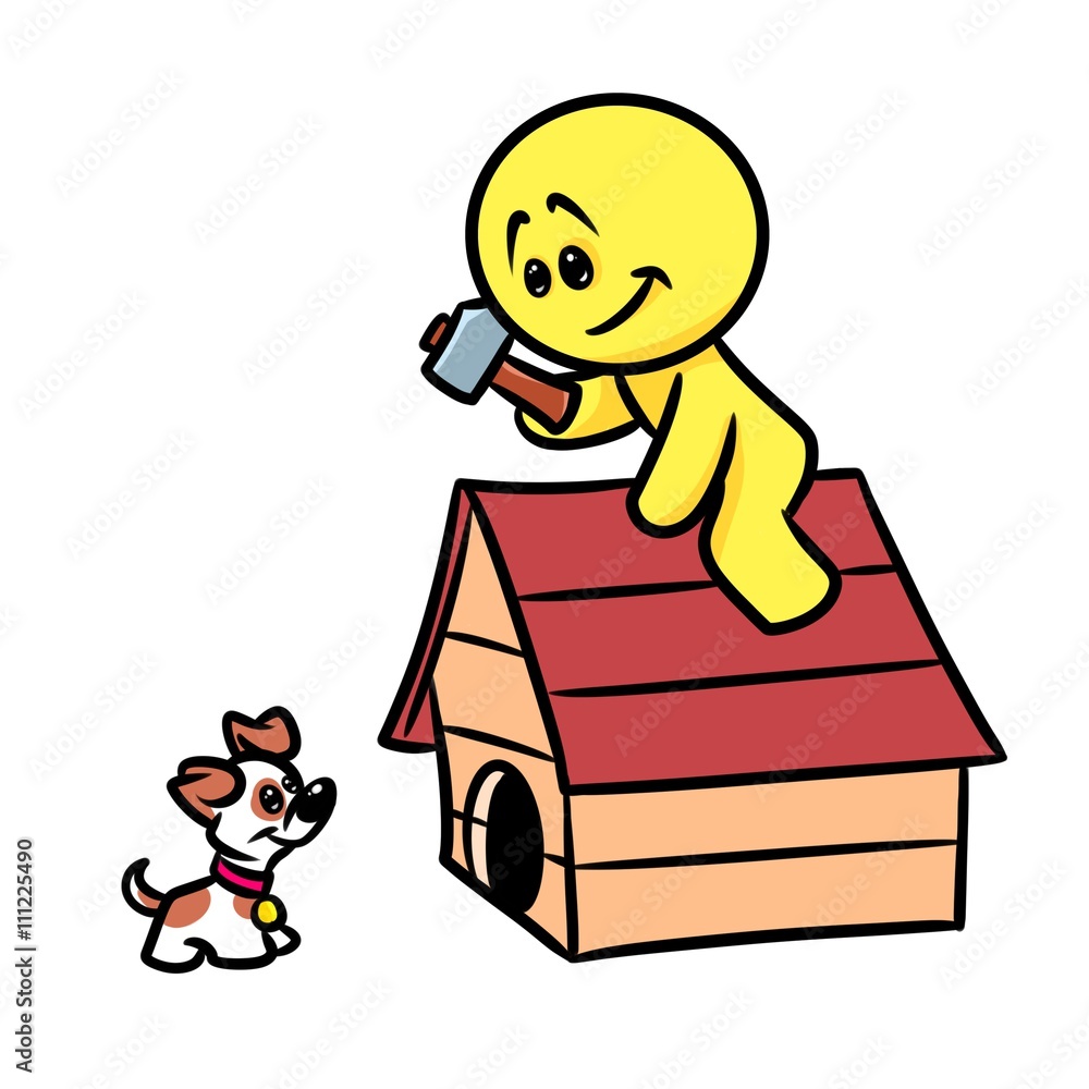 Smiley character build dog kennel cartoon illustration image Stock ...