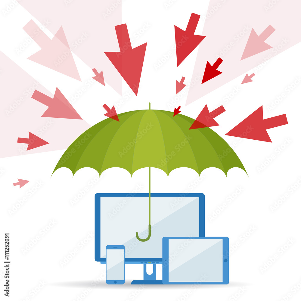 Hacker attack and safety digital technology concept. Vector flat ...
