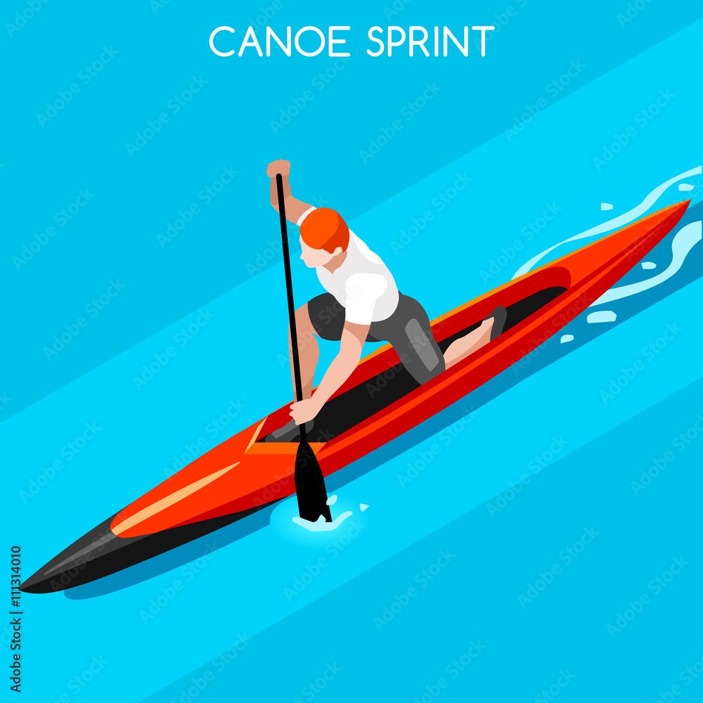 Canoe Sprint Summer Games Icon Set.3D Isometric Canoeist Paddler.Sprint ...