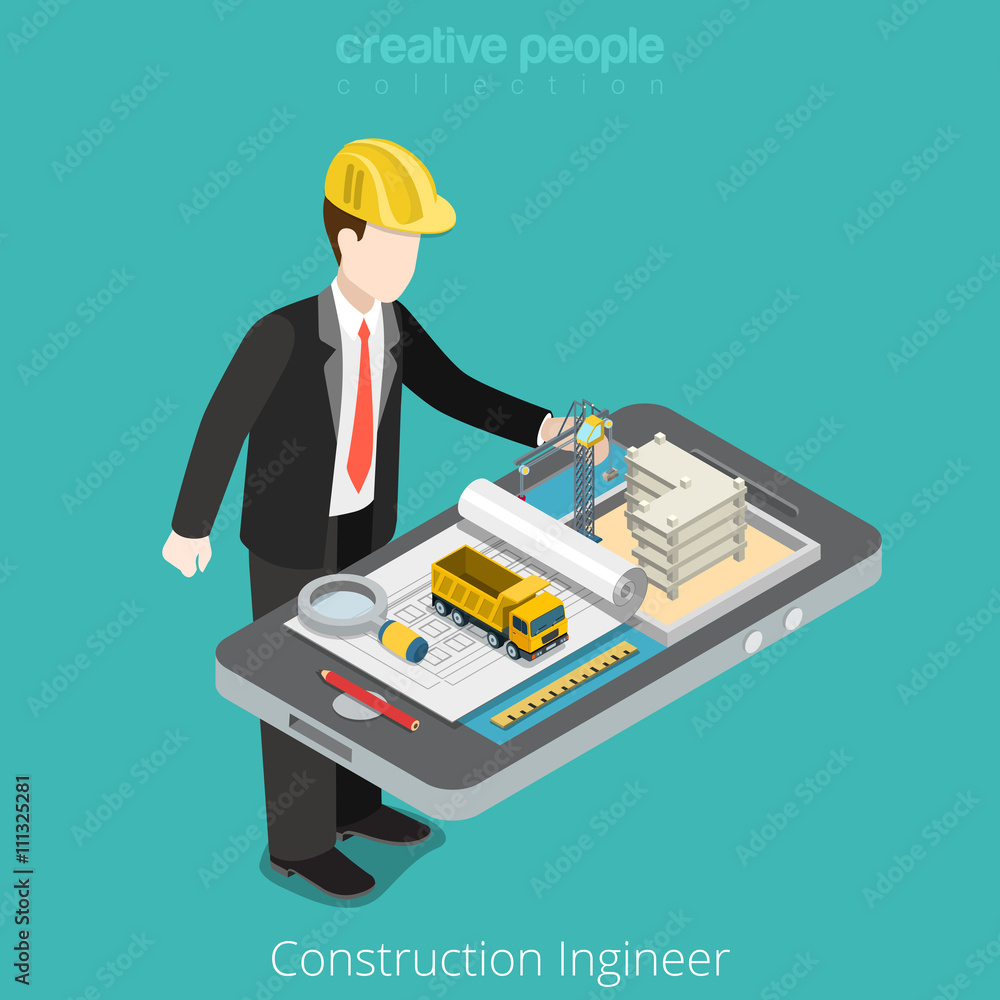 Vector de Stock Construction engineer, architect. Male worker over ...