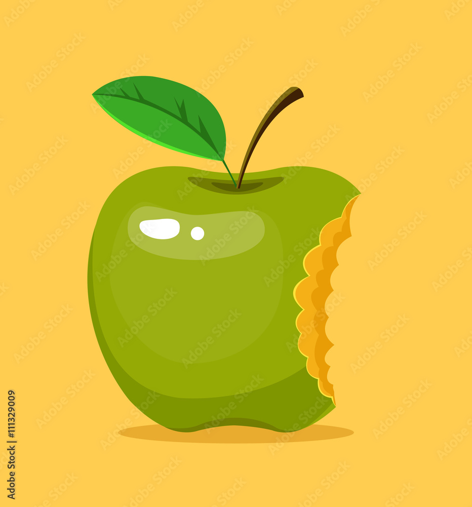 Bitten green apple. Vector flat cartoon illustration Stock Vector ...