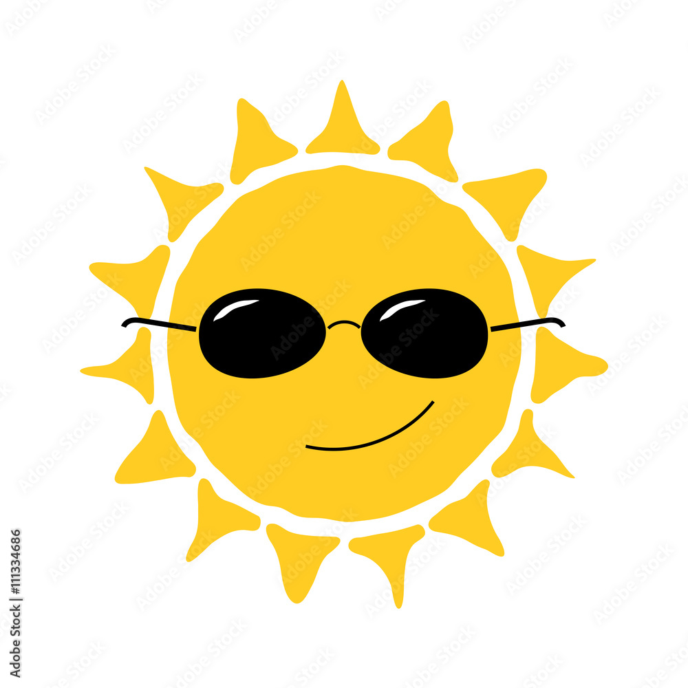 Vetor Happy sun fun icon. Cute smiling sign with sunglasses. Cartoon ...