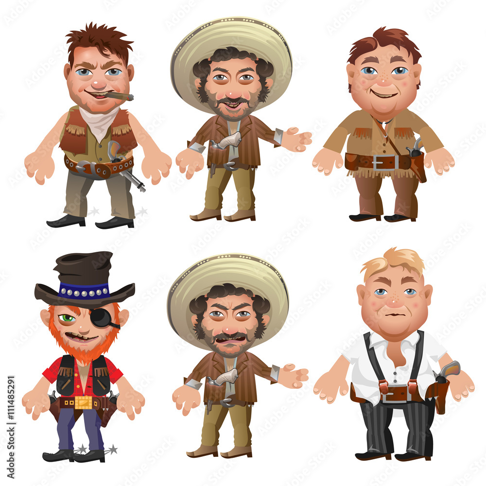 Five men characters in a cartoon wild West style Stock Vector | Adobe Stock