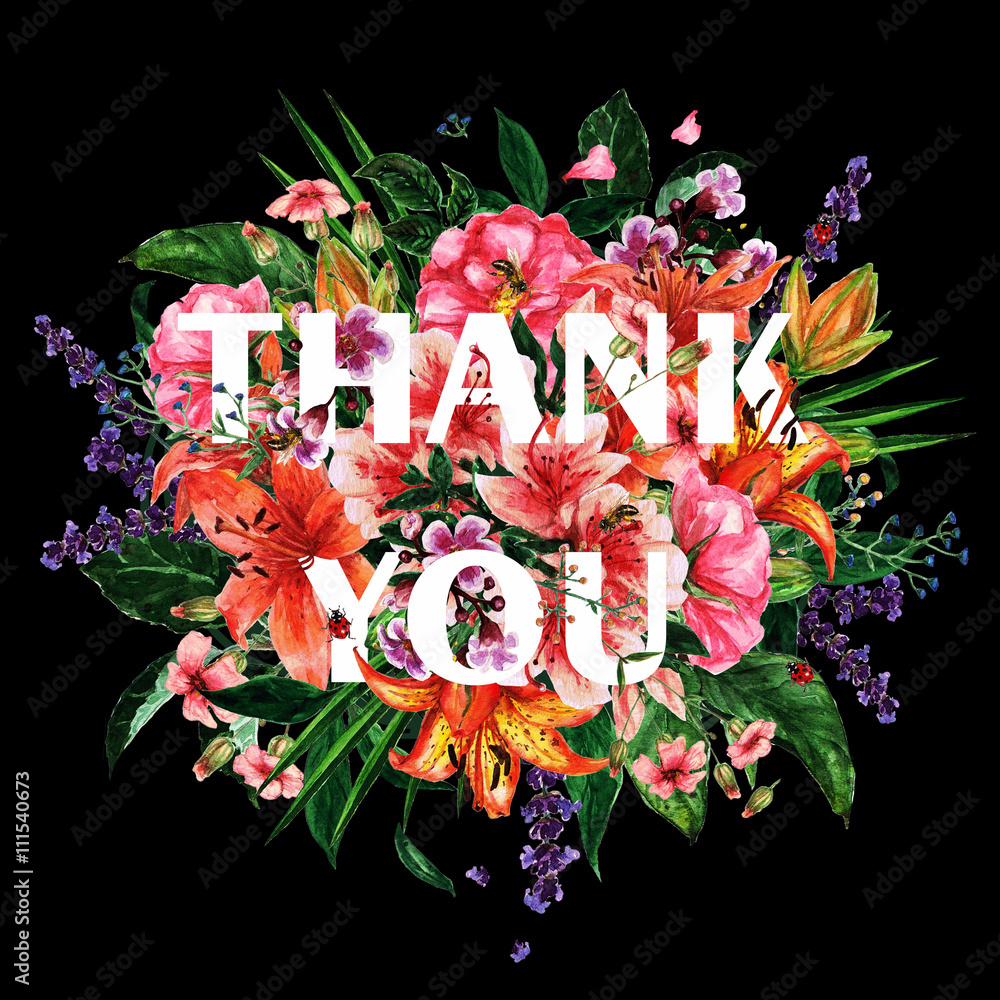 Watercolor Summer Clipart - Thank You card design Stock Illustration ...