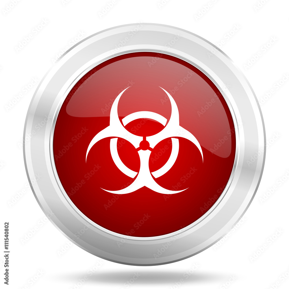 biohazard icon, red round glossy metallic button, web and mobile app ...