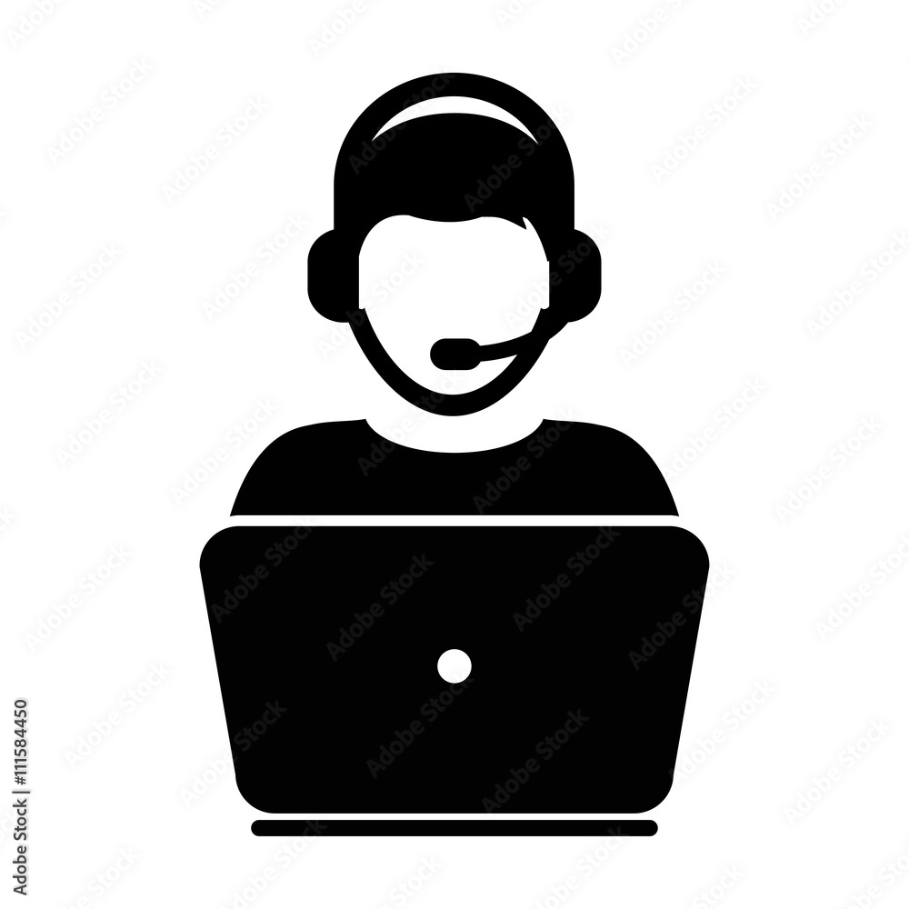 Customer Service Icon Vector User Person Profile Avatar With Laptop and ...
