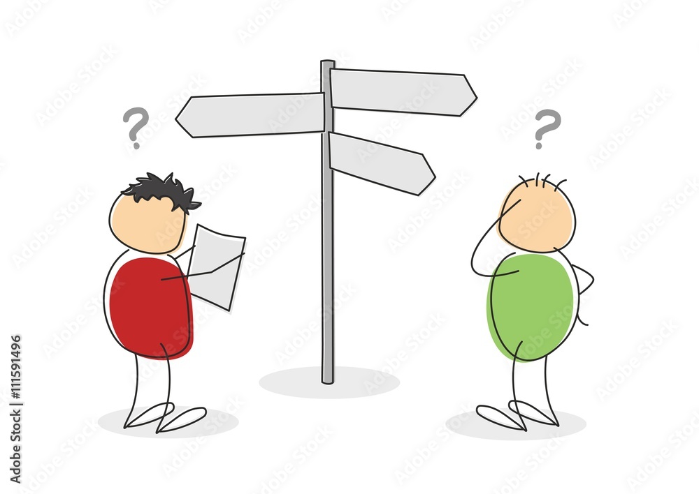 Two lost colorful cartoon stick figure tourists Stock Vector | Adobe Stock