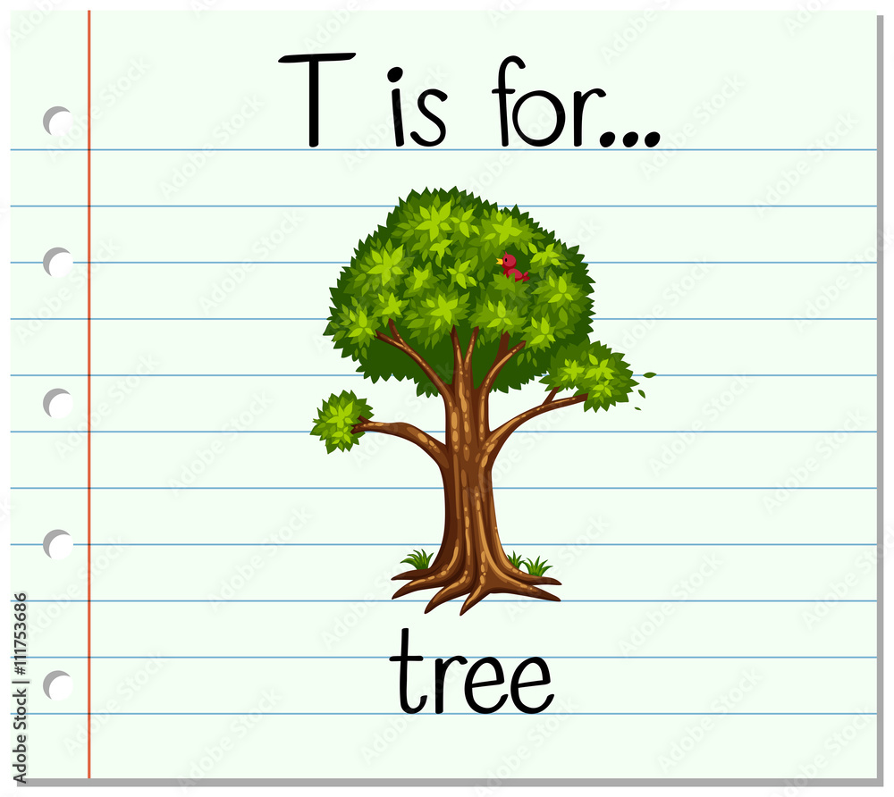 Flashcard letter T is for tree Stock Vector | Adobe Stock
