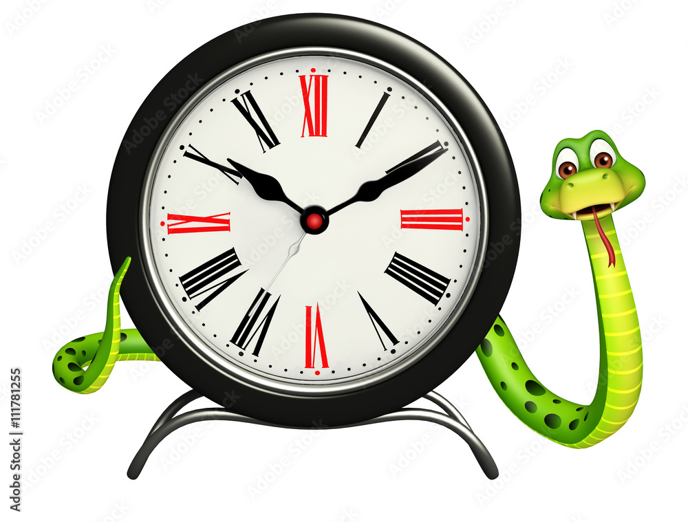 Snake cartoon character with clock Stock Illustration | Adobe Stock