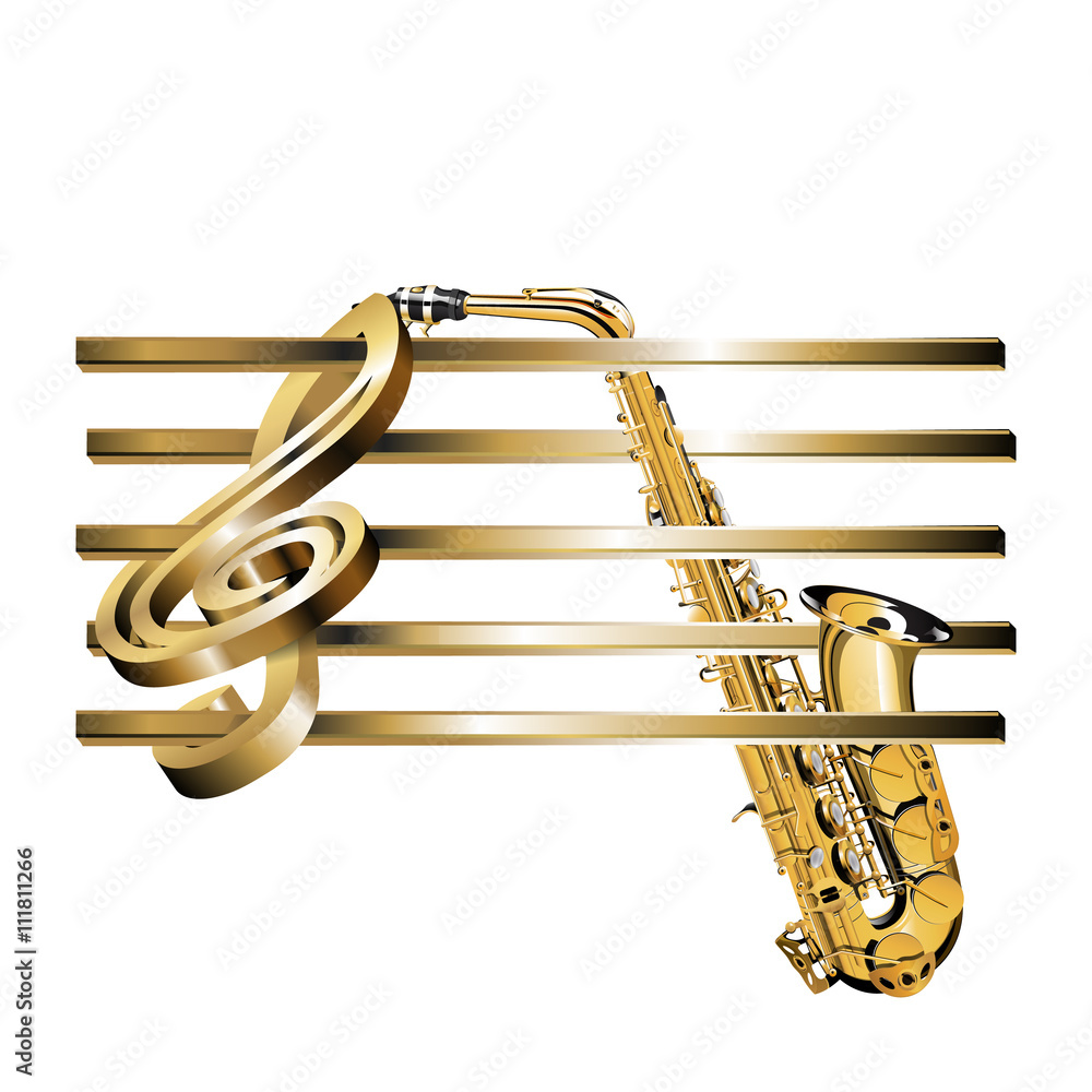 treble clef stave 3D gold and saxophone Stock Vector | Adobe Stock