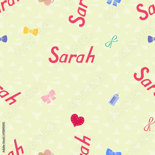 Seamless background pattern name Sarah of the newborn. Name baby Sarah ...
