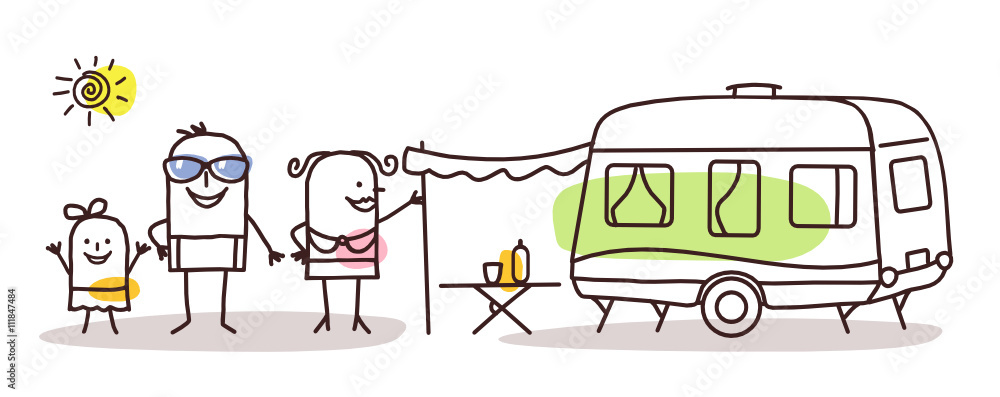 cartoon family with a caravan Stock Vector | Adobe Stock