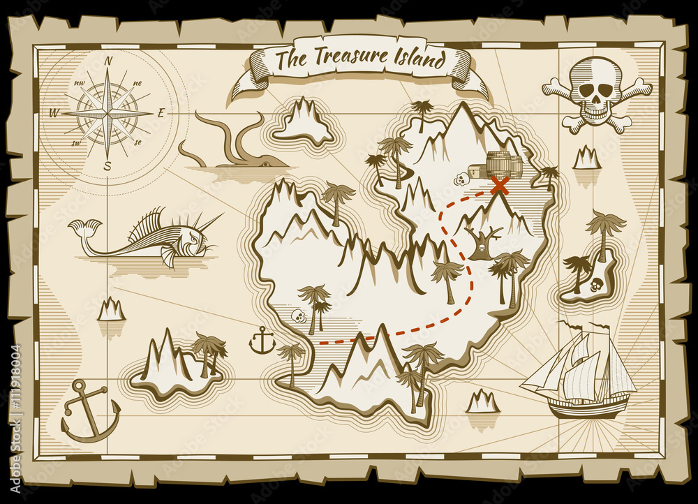 Treasure Map Pirate Ship Pirate Treasures Map With Old Ship Compass