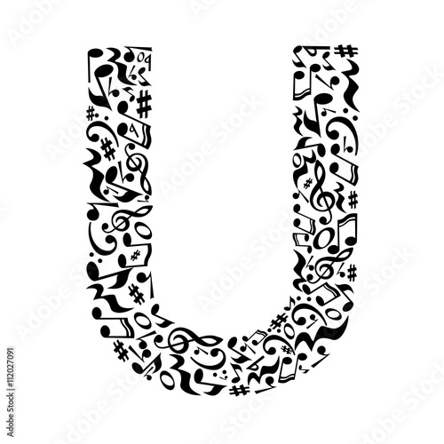 U letter made of musical notes on white background. Alphabet for art ...