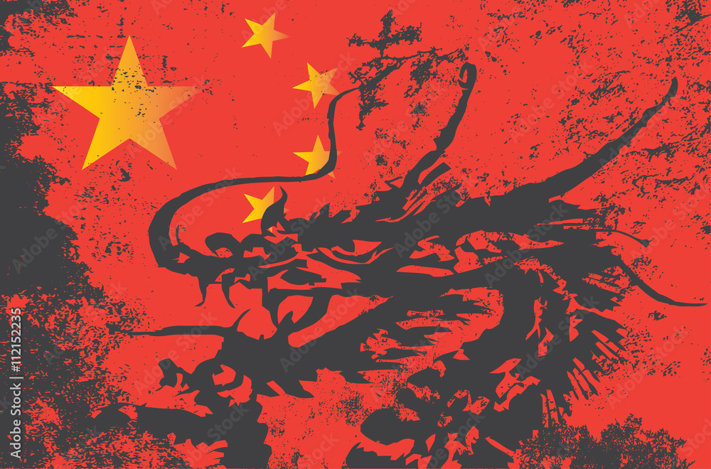 Vector grunge style People's Republic of China (PRC) state flag with ...