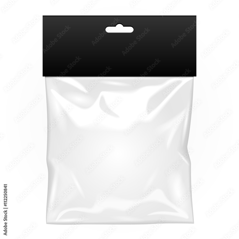 White Black Blank Plastic Pocket Bag. Transparent. With Hang Slot ...