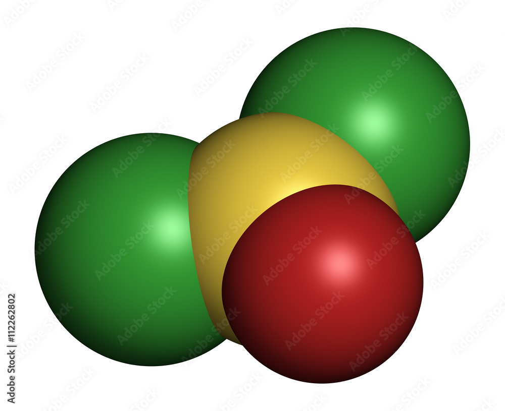 Thionyl chloride (SOCl2) chemical reagent molecule. 3D rendering Stock ...