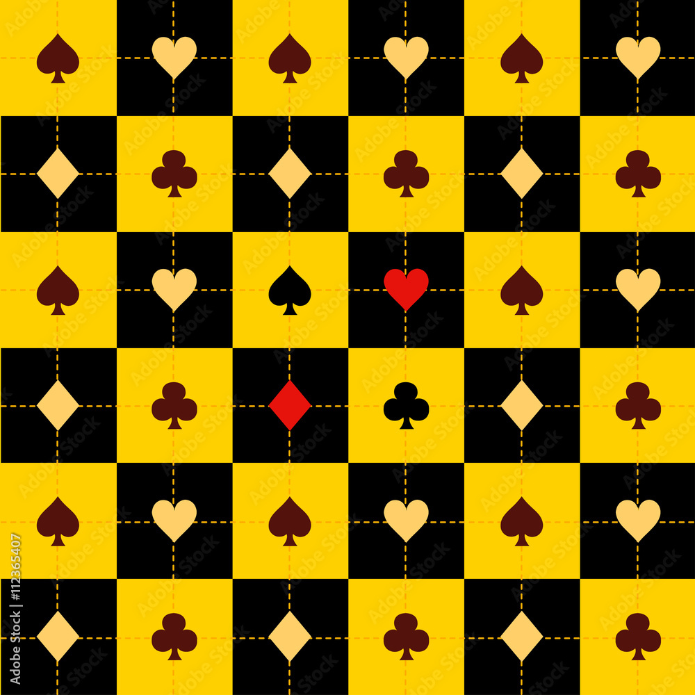 Card Suits Yellow Red Black Chess Board Background Vector Illustration ...