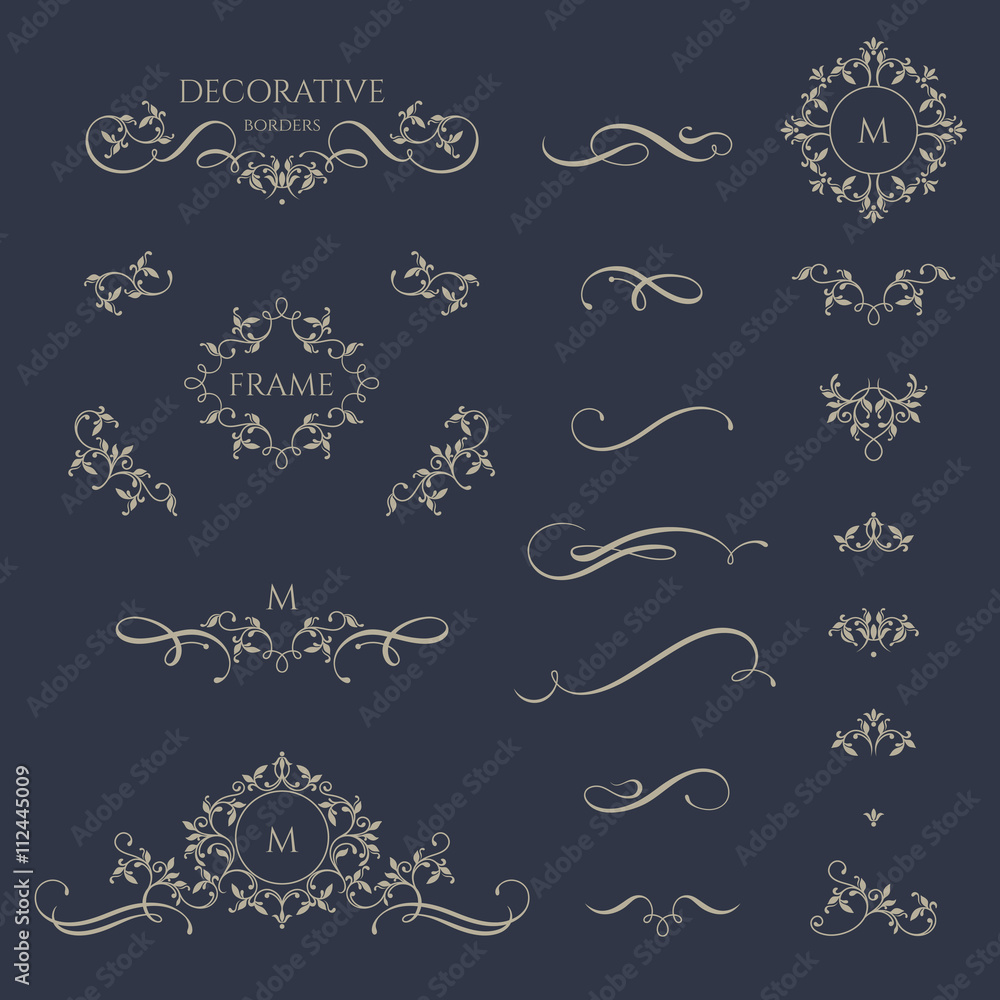 Vetor Floral borders and monogram with calligraphic elements. Template ...