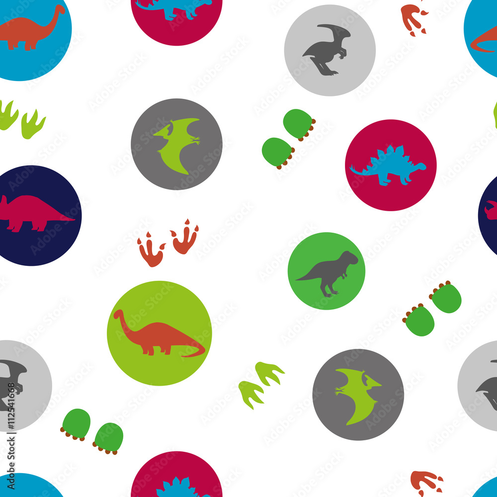 Circles seamless pattern with cute dinosaurs. Vector background with ...