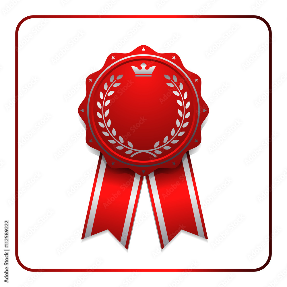 Ribbon award icon. Red badge, isolated on white background. Medal ...