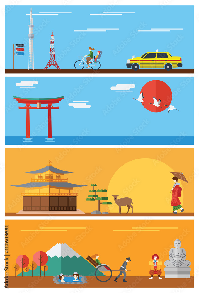 Flat design, Japan's icons and landmarks Stock Vector | Adobe Stock