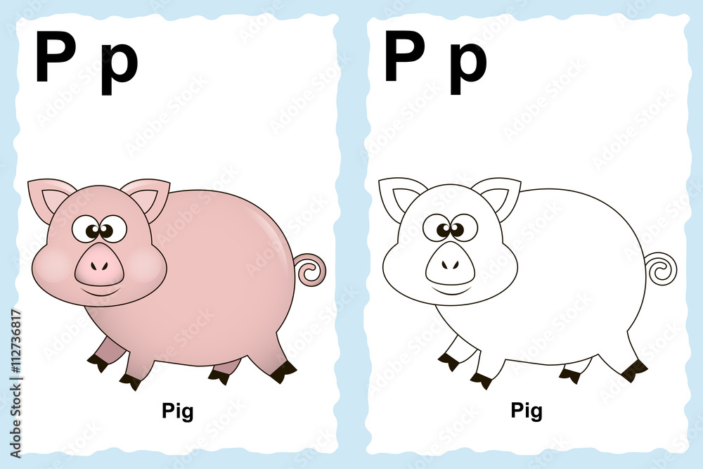 Animal alphabet. Alphabet coloring book page with outline clip art to ...