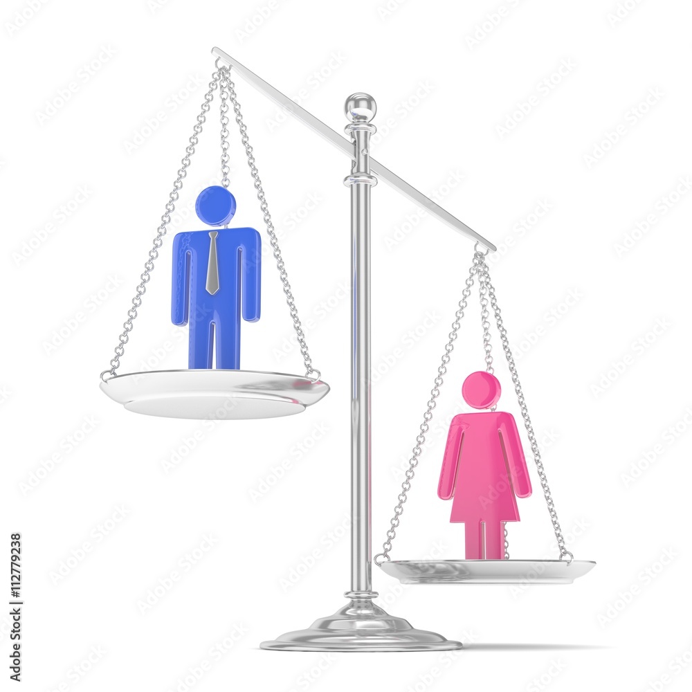 Isolated old fashioned pan scale with man and woman on white background ...