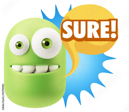 3d Illustration Laughing Character Emoji Expression saying Sure - Buy ...