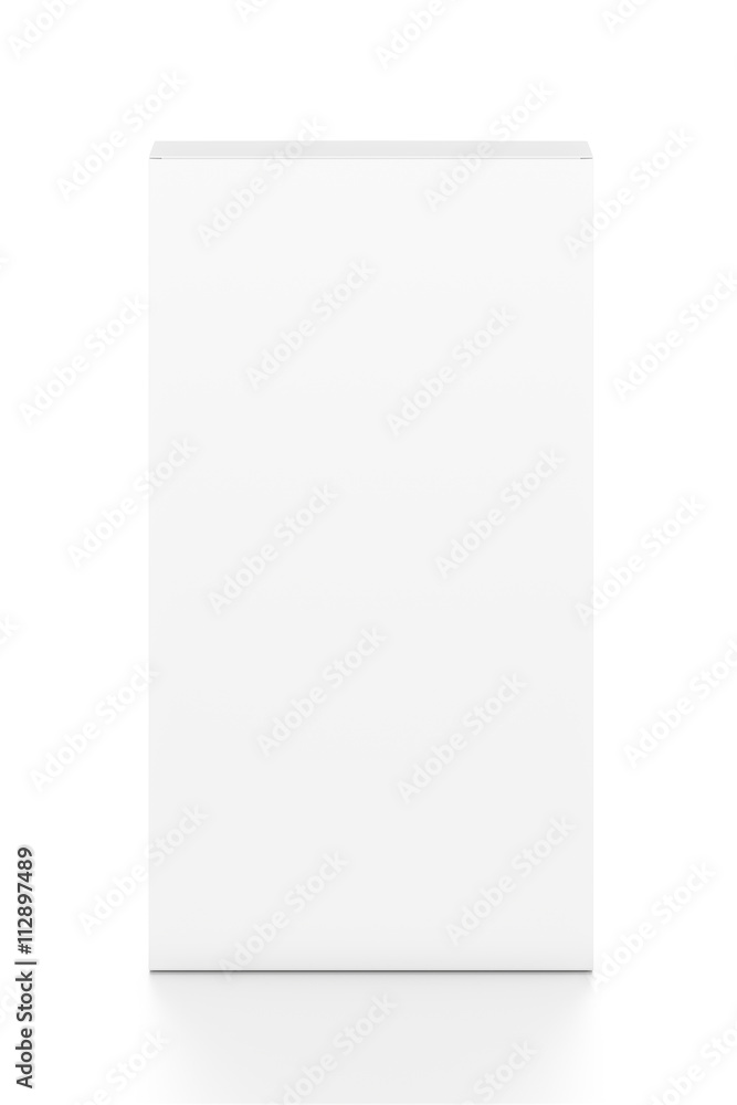White tall thin vertical rectangle blank box from top front angle. 3D ...