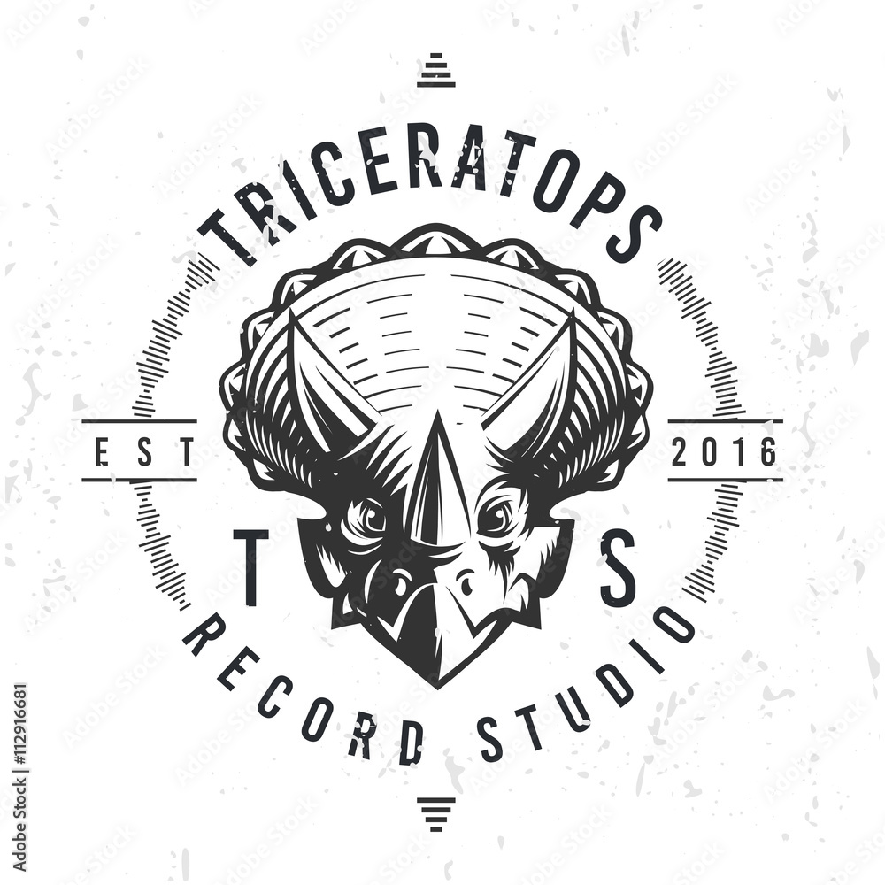 Dinosaur record studio logo template. Triceratops music company ...