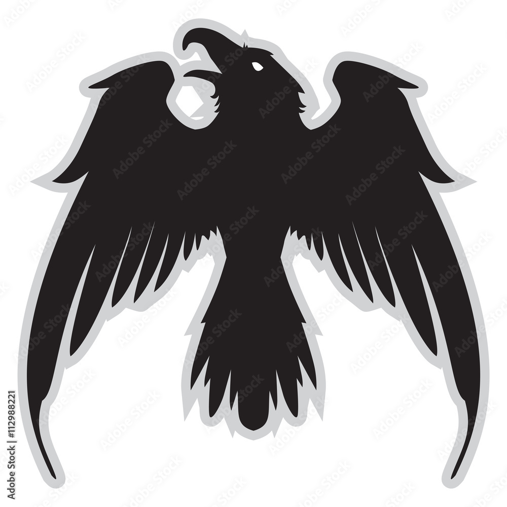 Dark Evil heraldic raven with spread wings. Mascot, logotype, label ...