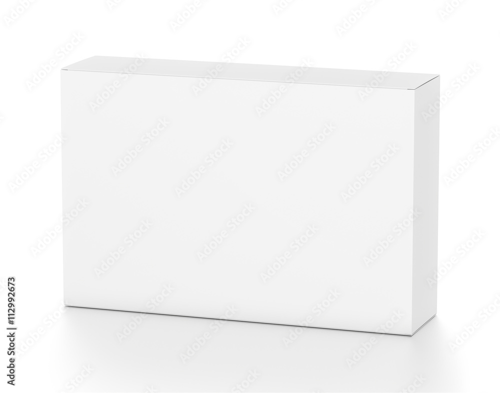 White wide horizontal rectangle blank box from top side angle. Stock ...