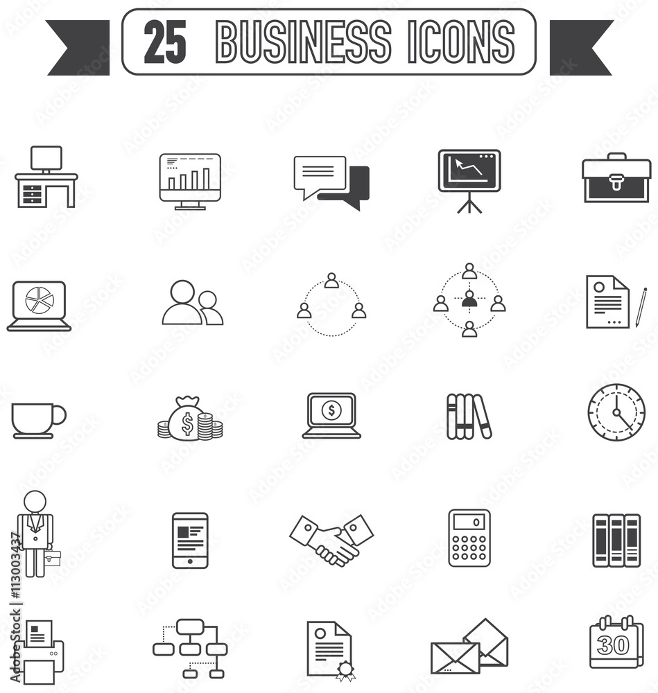 Flat line silhouette icon. For business and office tool equipment sign ...