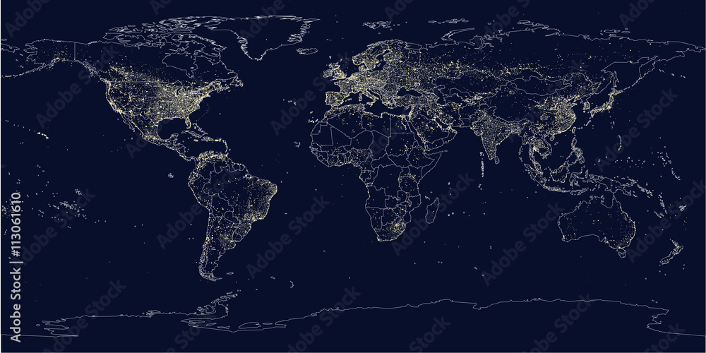 Earth's city lights political map Stock Vector | Adobe Stock