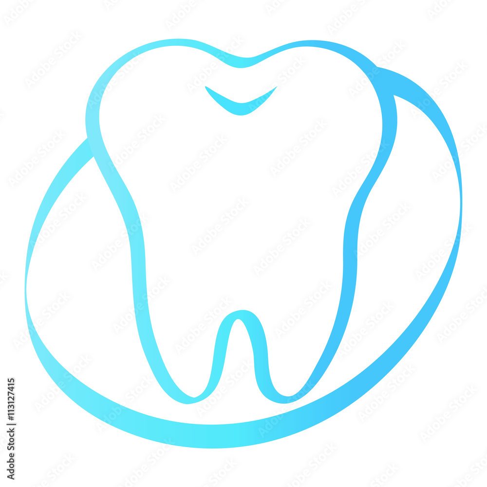 simple cartoon tooth white silhouette on a blue background, teeth ...