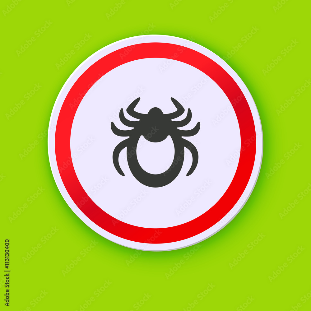 Ticks stop sign. Mite warning sign. Vector illustration of tick warning ...