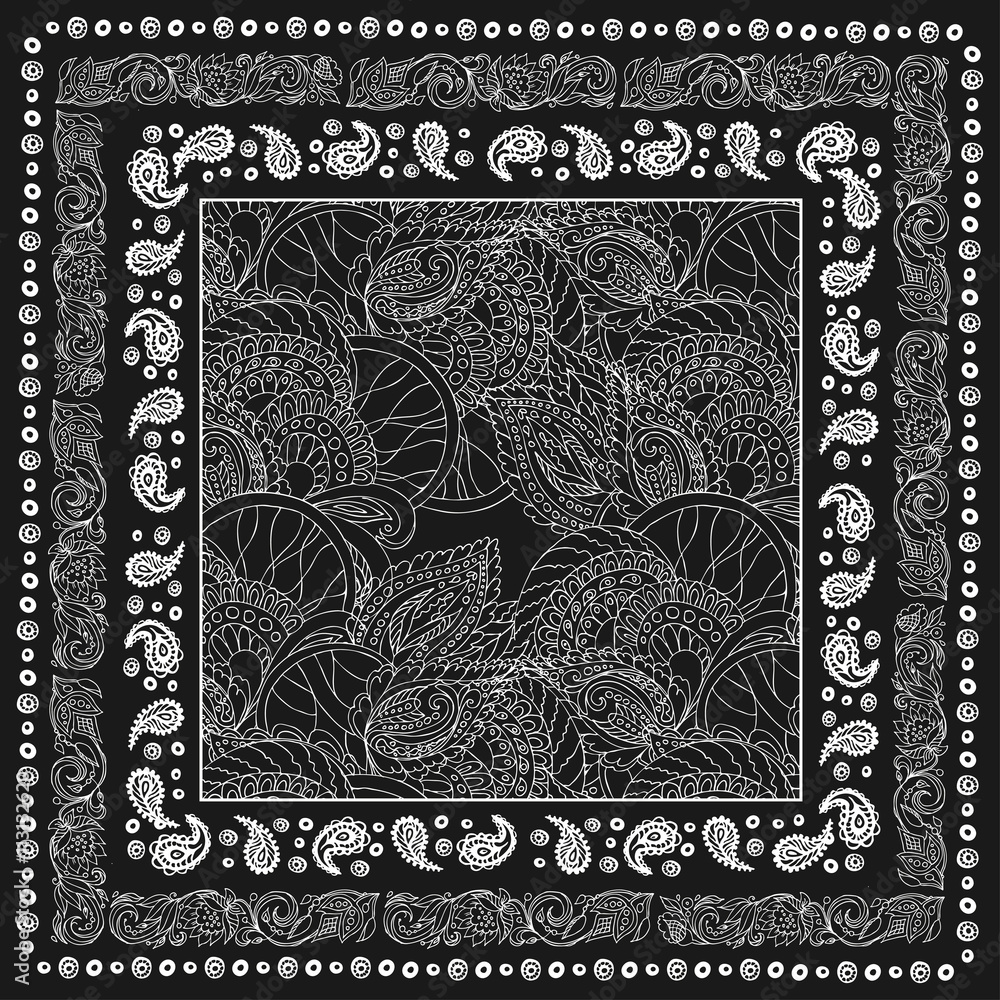 Paisley and flower. Bandana print with design for silk neck scarf ...