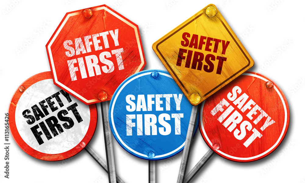 safety first, 3D rendering, street signs Stock Illustration | Adobe Stock