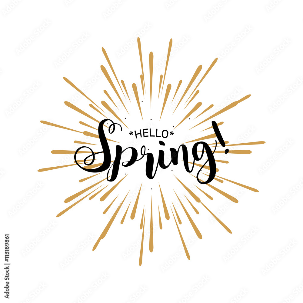 Hello Spring. Beautiful greeting card poster calligraphy black text ...