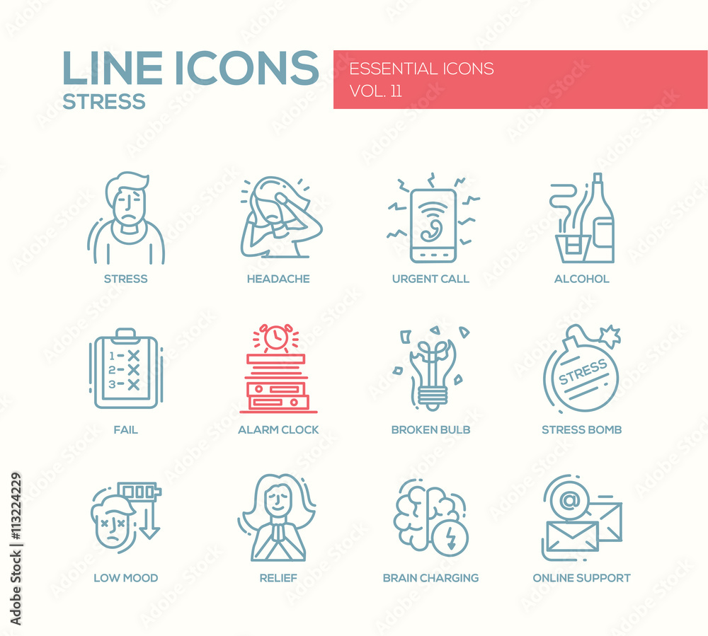 Stress at work - line design icons set Stock Vector | Adobe Stock