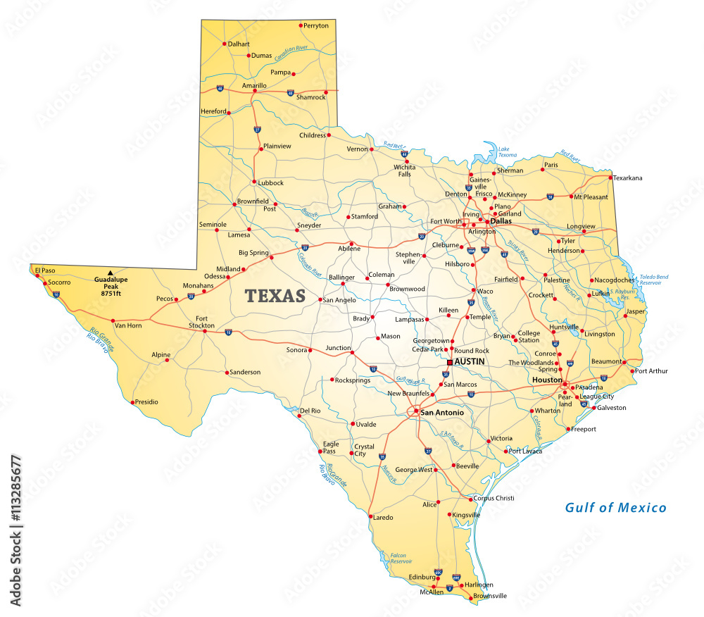 road map of the US state texas Stock Vector | Adobe Stock