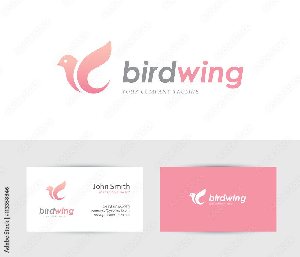 Pink bird logo with business card design template Stock Vector | Adobe ...