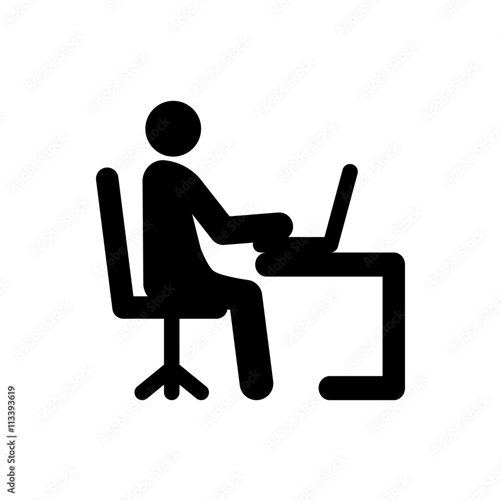 Icon man stick figure. Work at the computer Stock Vector | Adobe Stock