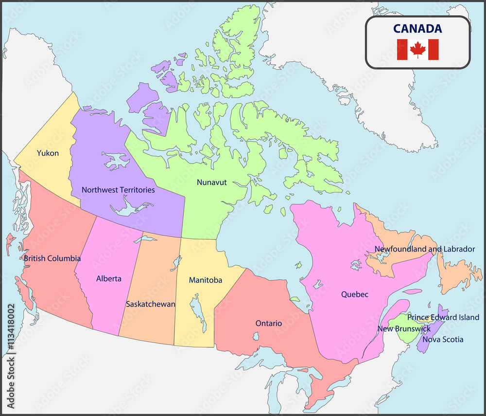 Political Map of Canada with Names Stock Vector | Adobe Stock